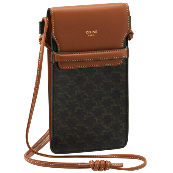 Celine | Bags | Celine Triomphe Canvas With Strap Iphone Case Brown ...
